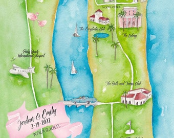 Custom Wedding Map Watercolor Wedding Map Palm Beach Wedding | Etsy