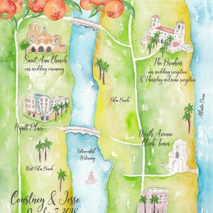 Custom Wedding Map Watercolor Wedding Map Palm Beach Wedding - Etsy