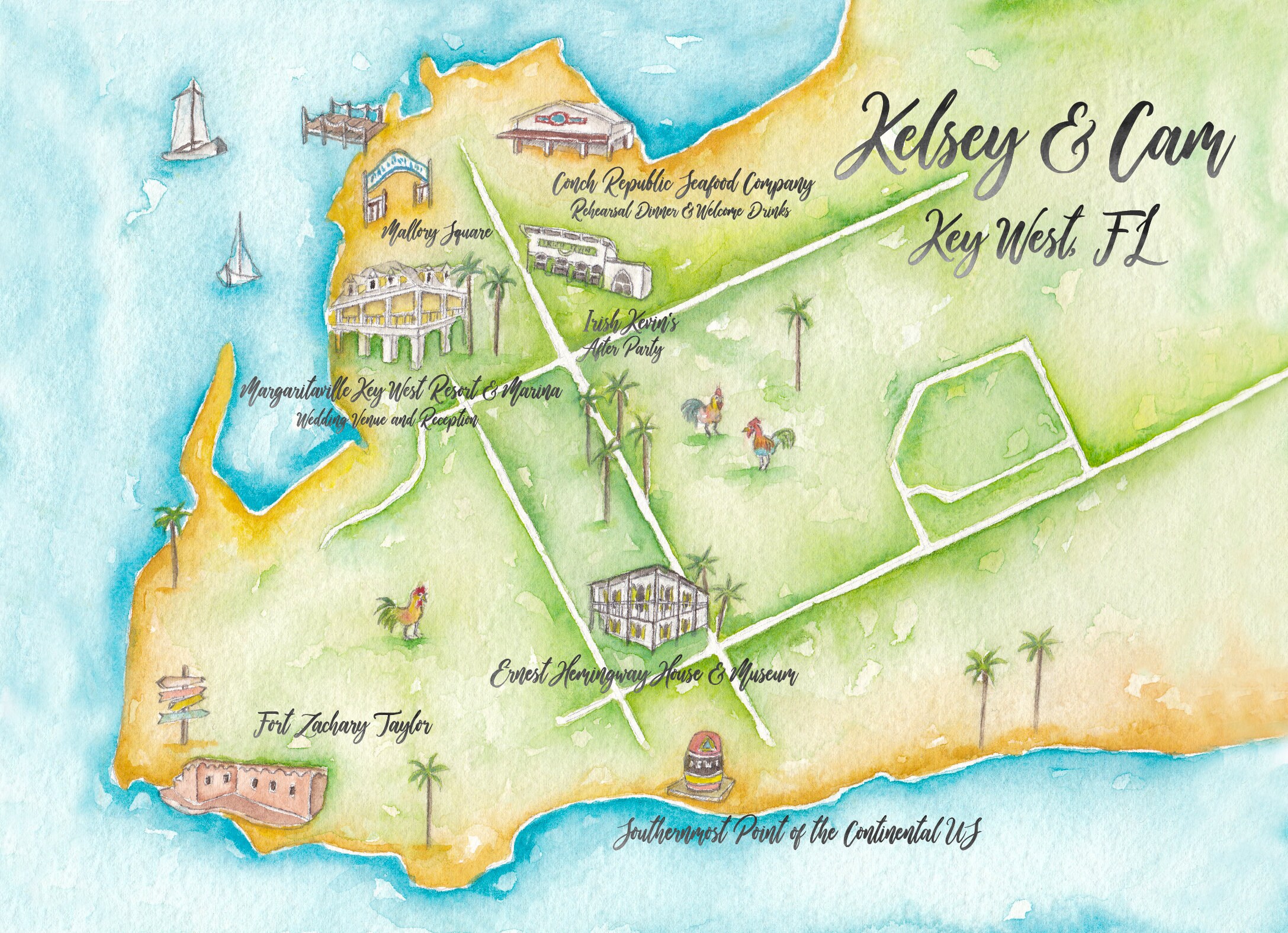 Key West Wedding Map Florida Keys Wedding Map Custom | Etsy