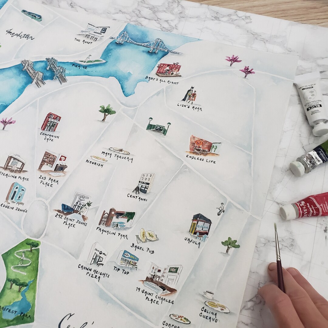 CUSTOM LOVE Story Map- Handpainted Watercolor Map- Anniversary Present ...
