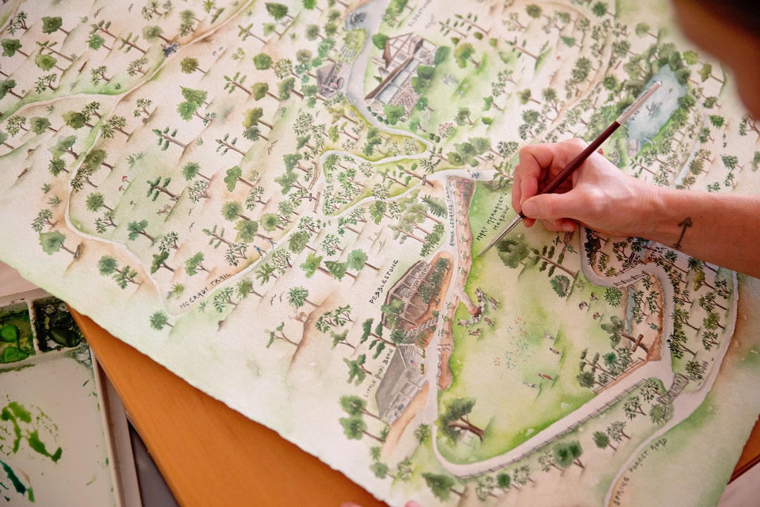 Watercolor Property Map Custom Heirloom Watercolor Map Property Map ...