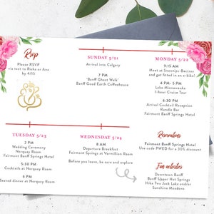 Custom Wedding Itinerary- Wedding Events Card- Wedding Schedule Card ...