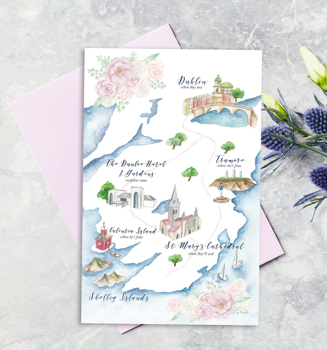 Custom Wedding Maps-personalized Watercolor Wedding Maps-illustrated ...