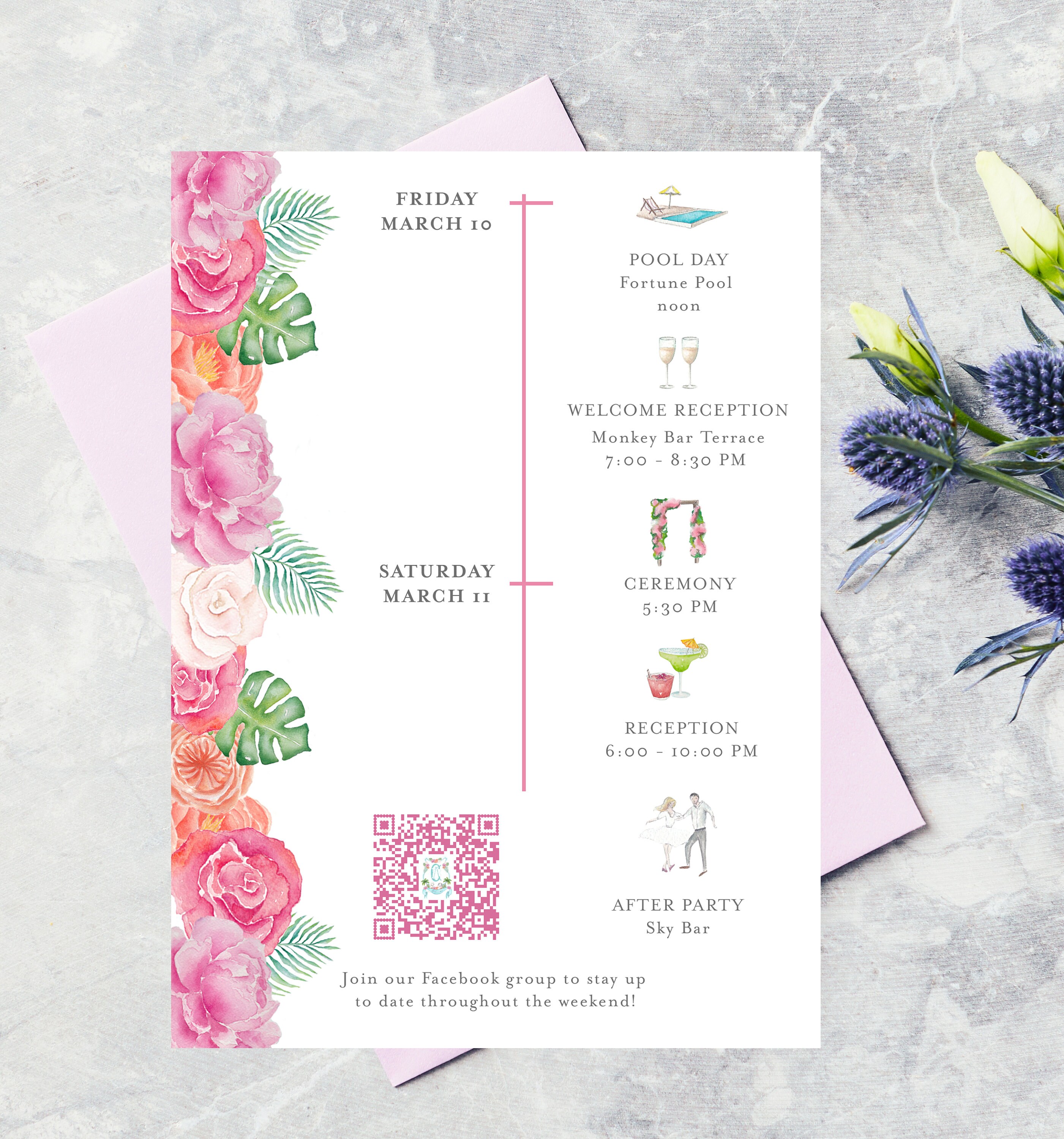 Custom Wedding Schedule- Wedding Itinerary Card- Wedding Events Card ...