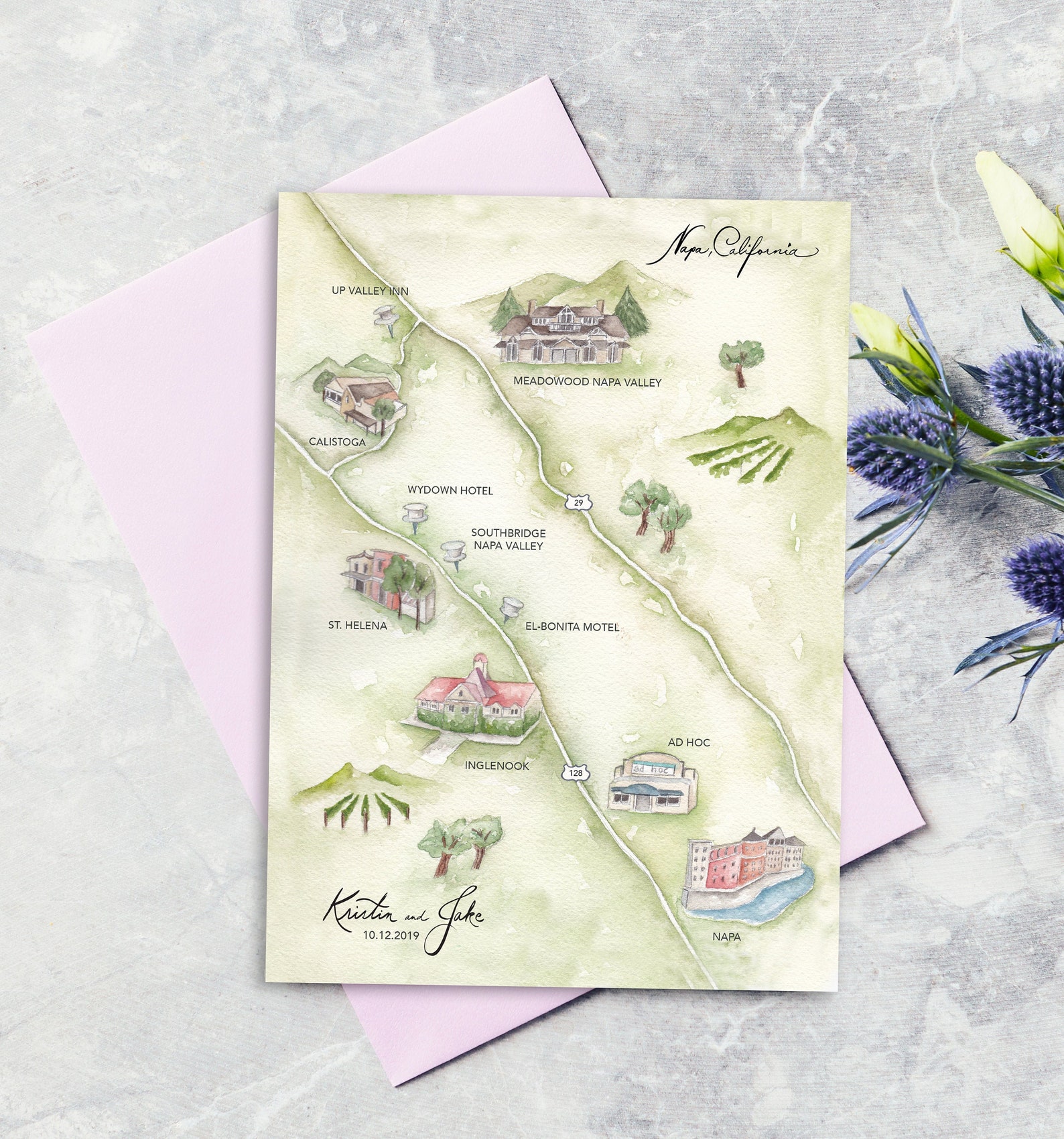 Custom Wedding Maps-Personalized Watercolor Wedding | Etsy