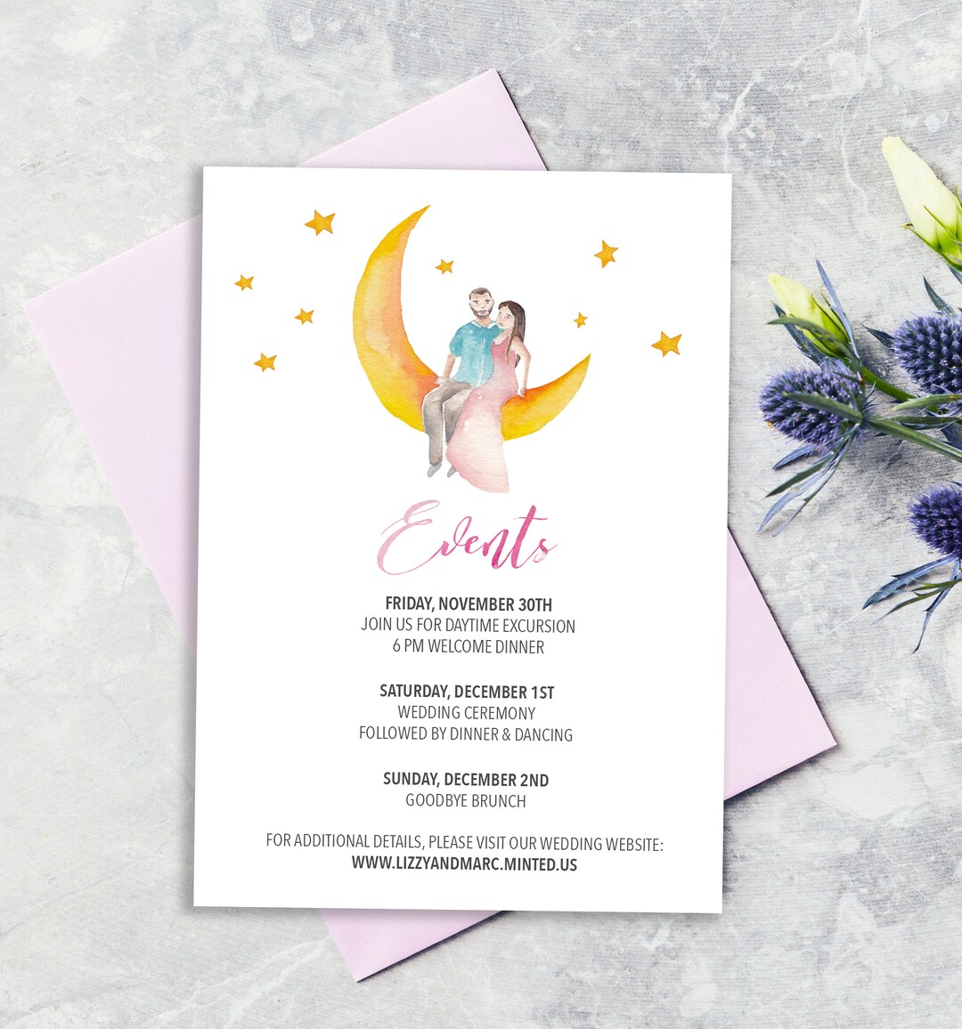 Custom Wedding Events Card Custom Wedding Itinerary Wedding Events Card ...