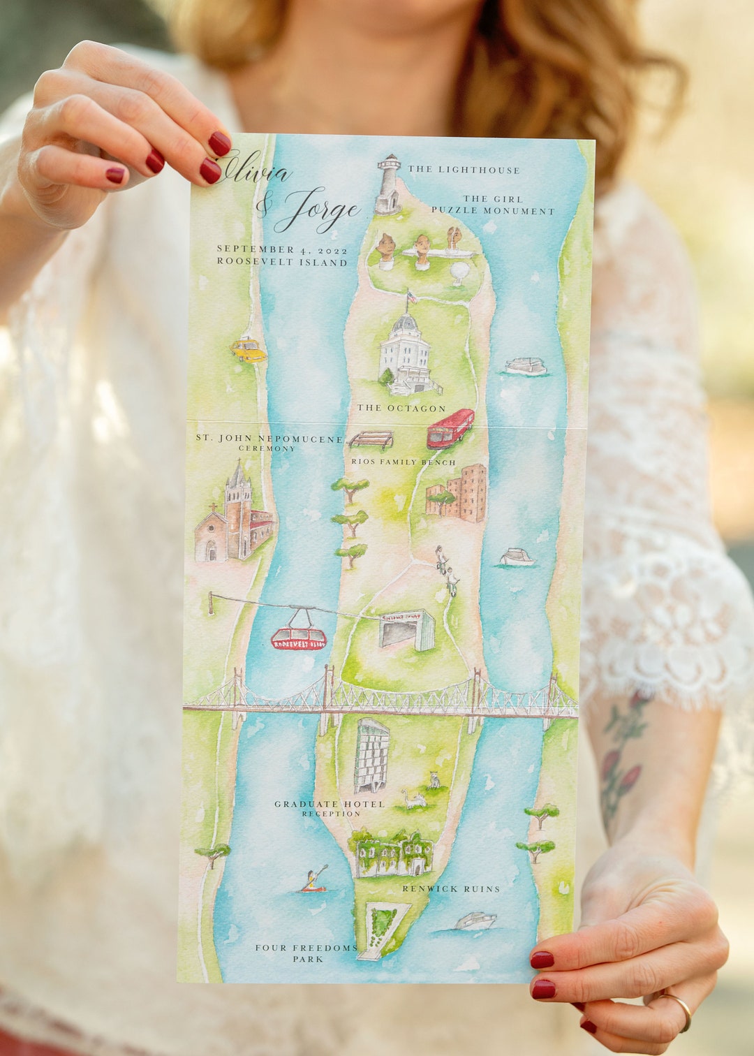 Watercolor Map Wedding Invitations Z-fold Wedding Invitations Custom ...
