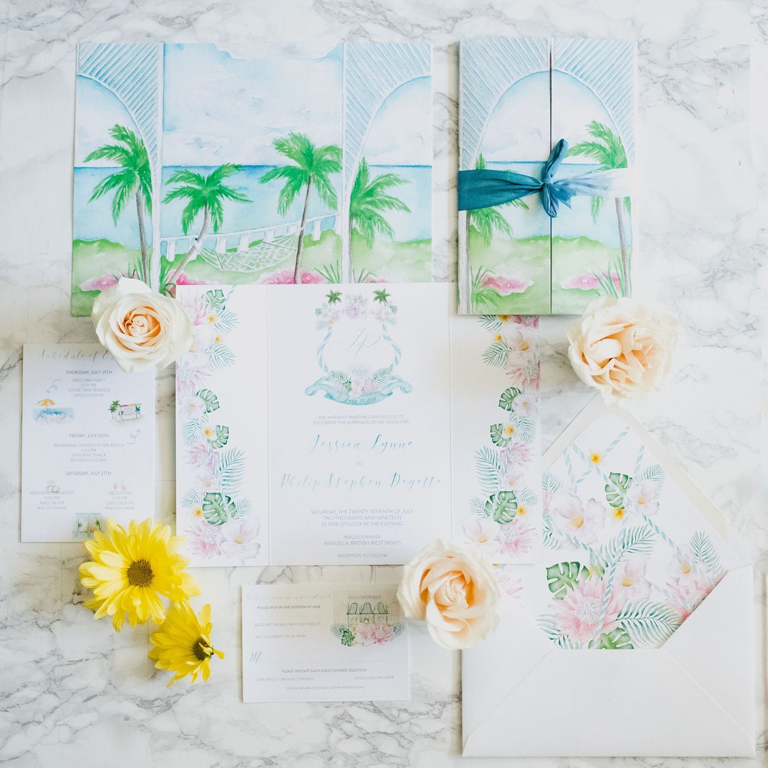 Gatefold Watercolor Wedding Invitations Custom Watercolor Wedding ...