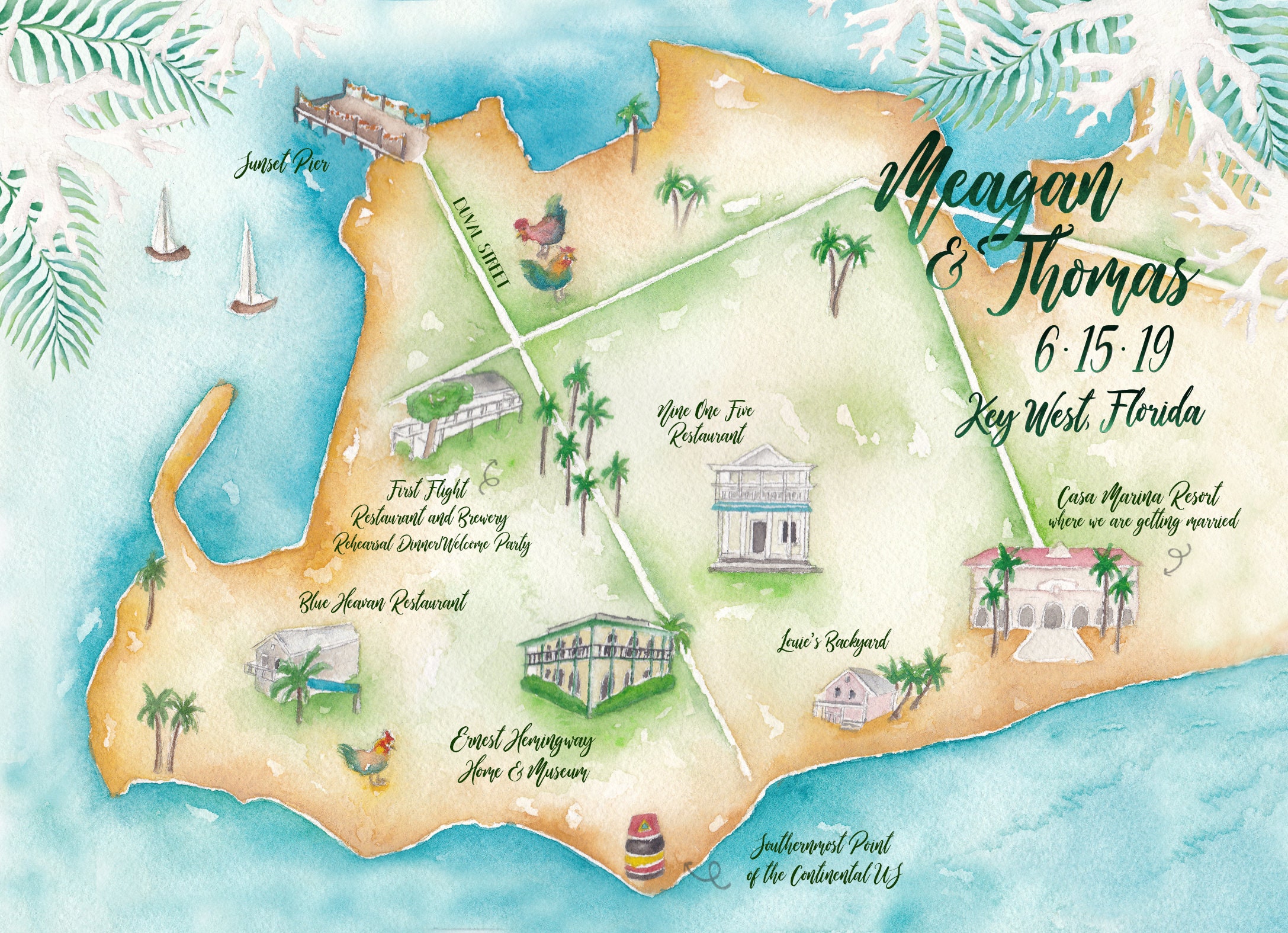 Key West Florida Wedding Key West Map Ocean Key Resort Gatefold Invite ...