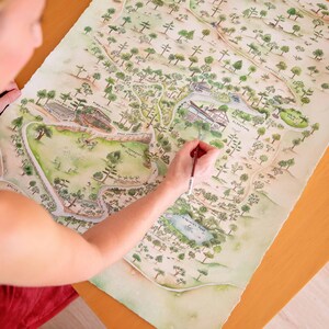 Custom Property Map- Home and Yard Map- Watercolor Heirloom Map ...