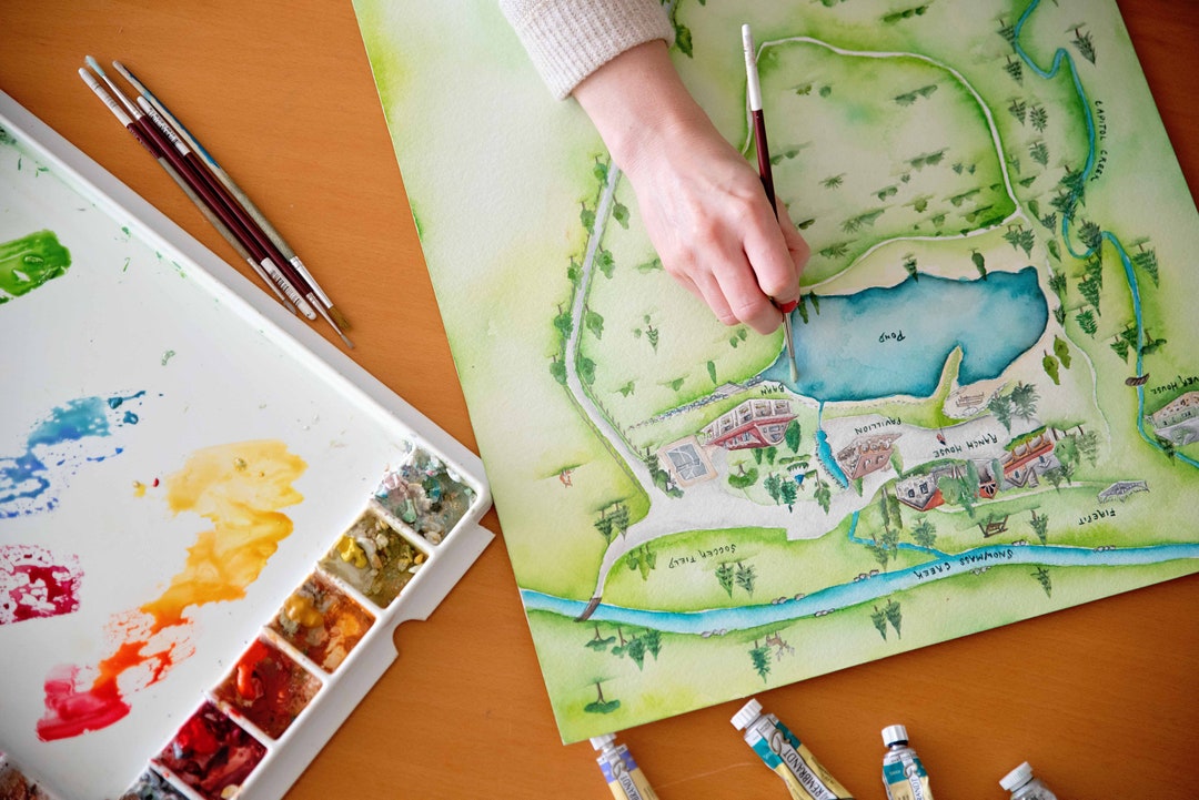 Heirloom Property Map Custom Watercolor Map Property Map - Etsy