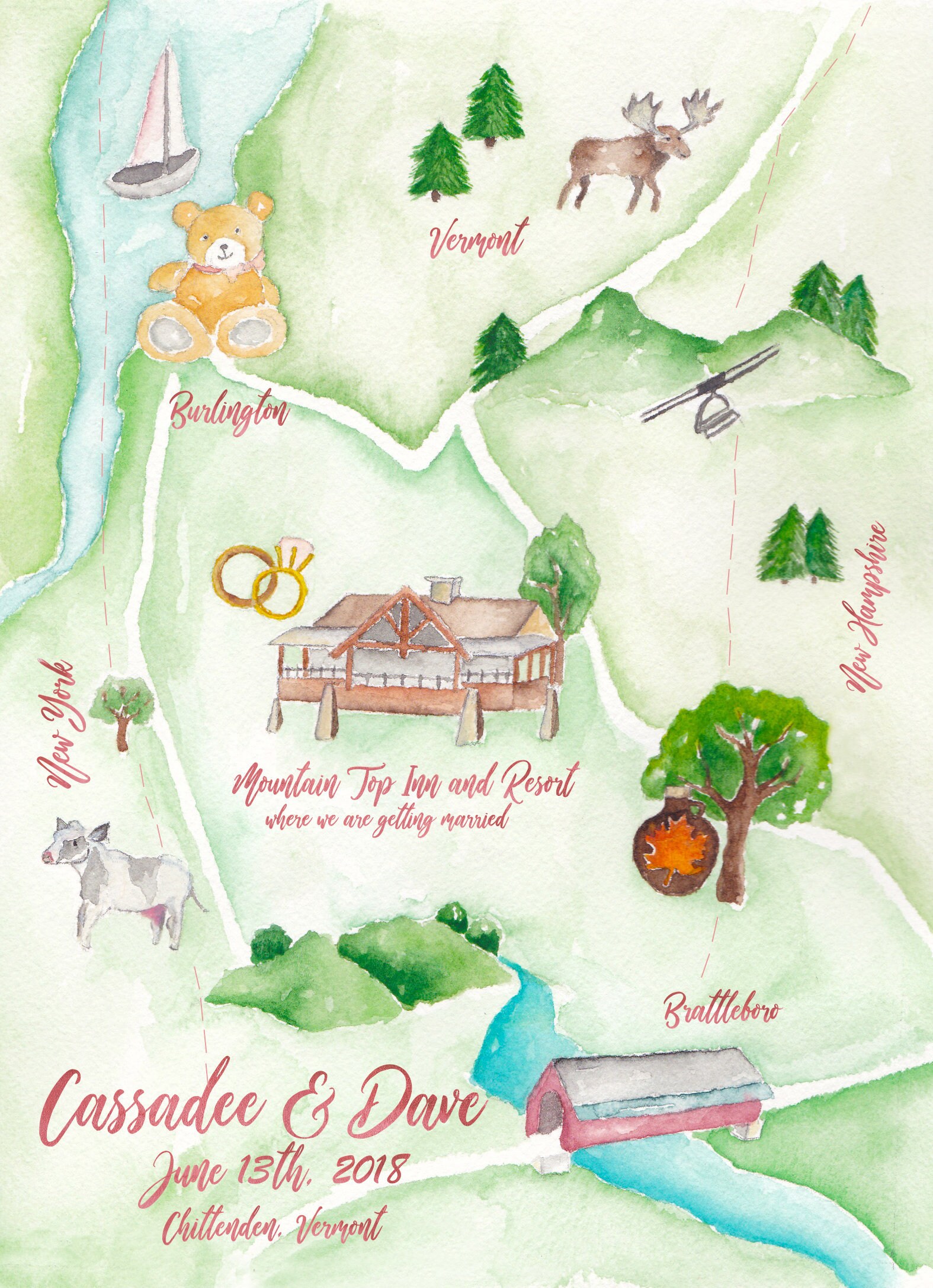 Watercolor Wedding Map