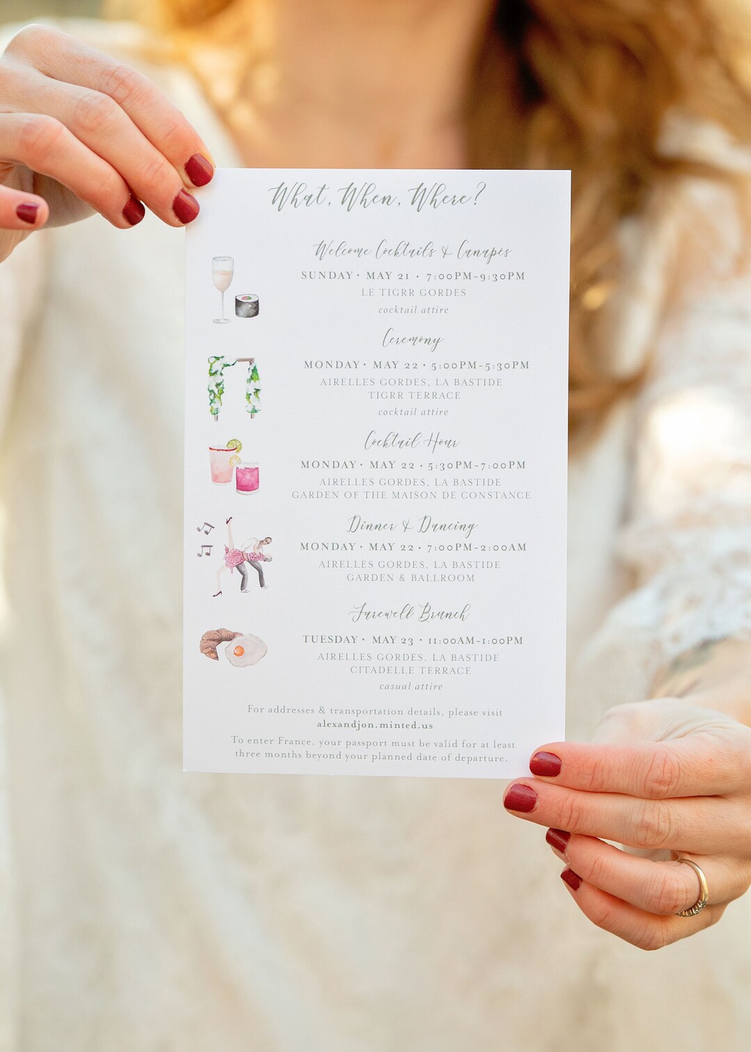 Wedding Itinerary Card Wedding Schedule Card Wedding Events Card ...