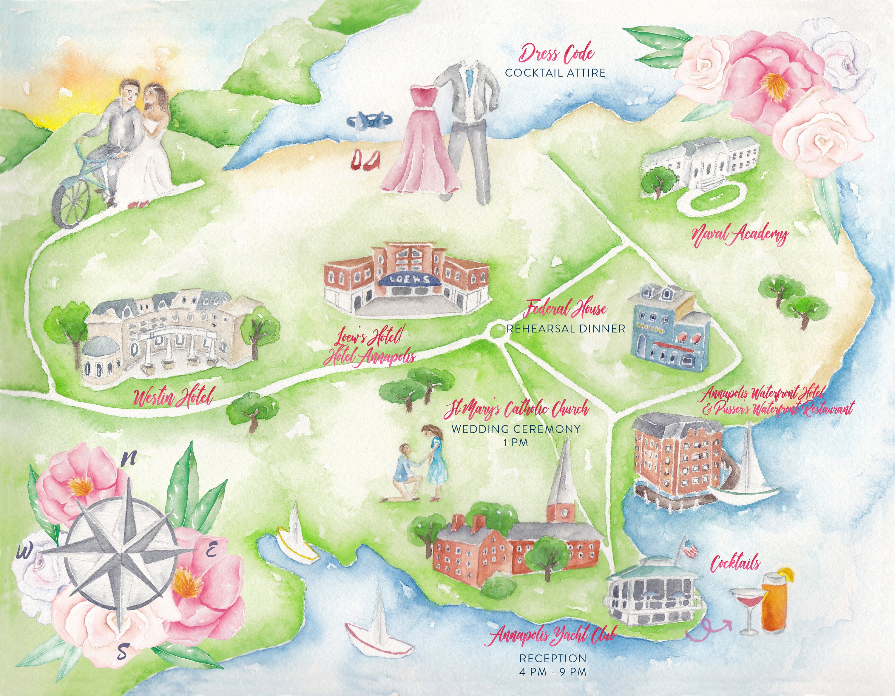 Watercolor Wedding Map