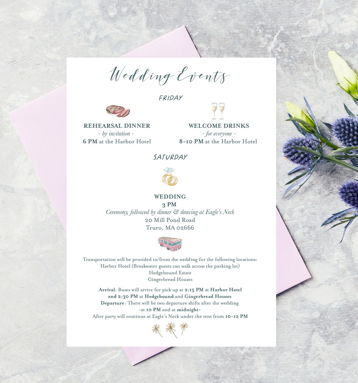 Custom Wedding Schedule- Wedding Itinerary Card- Wedding Events Card ...