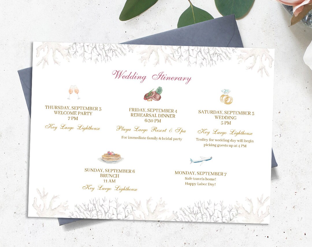 Custom Wedding Itinerary- Wedding Schedule Card- Wedding Events Card ...