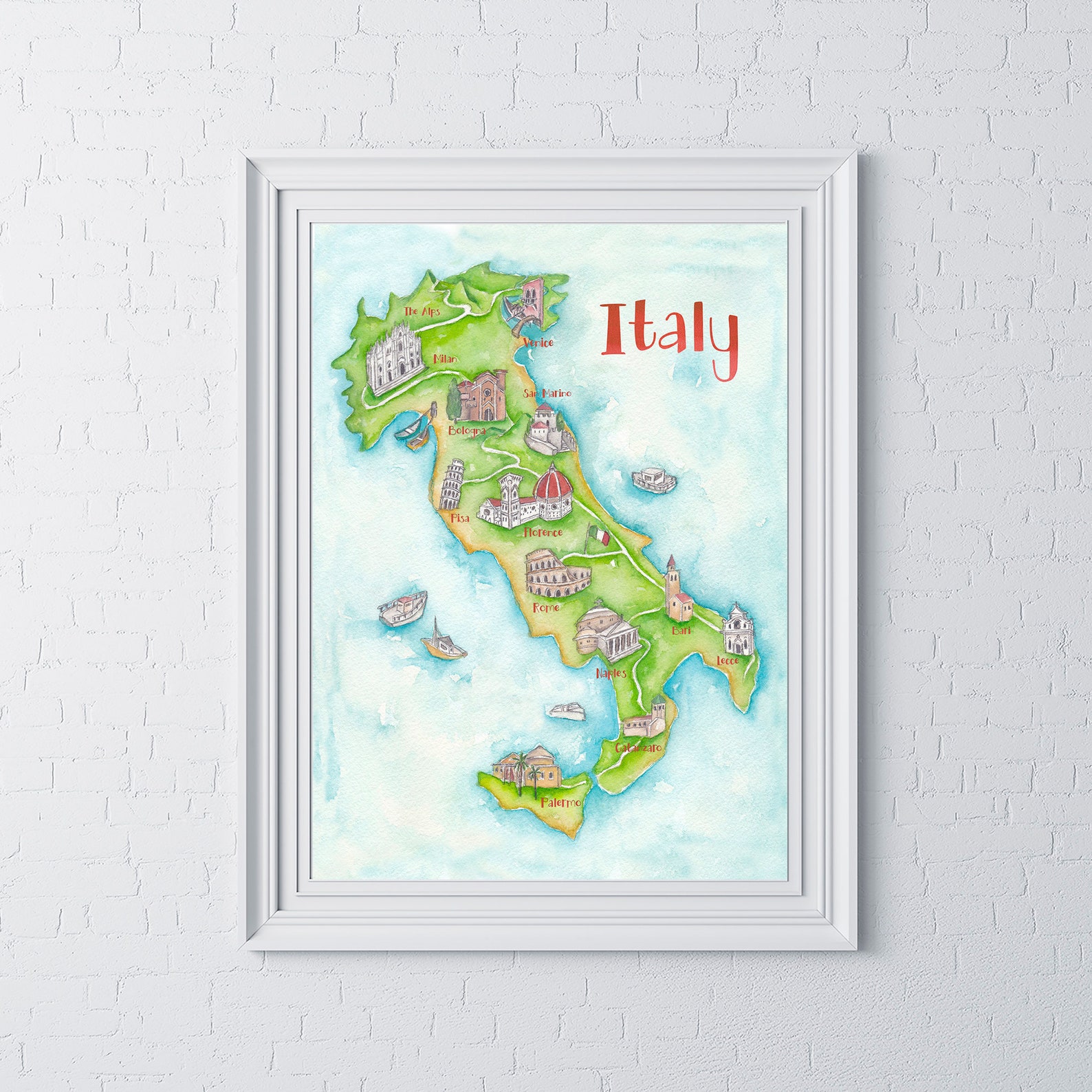 Italy Watercolor Map Art Print Italy Map Italy Map - Etsy