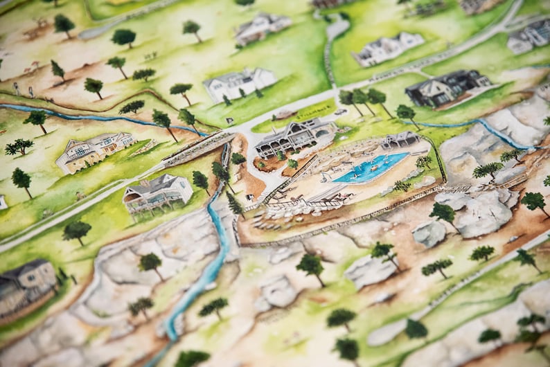 Watercolor Property Map Painting: Custom Estate & Ranch Art - Etsy