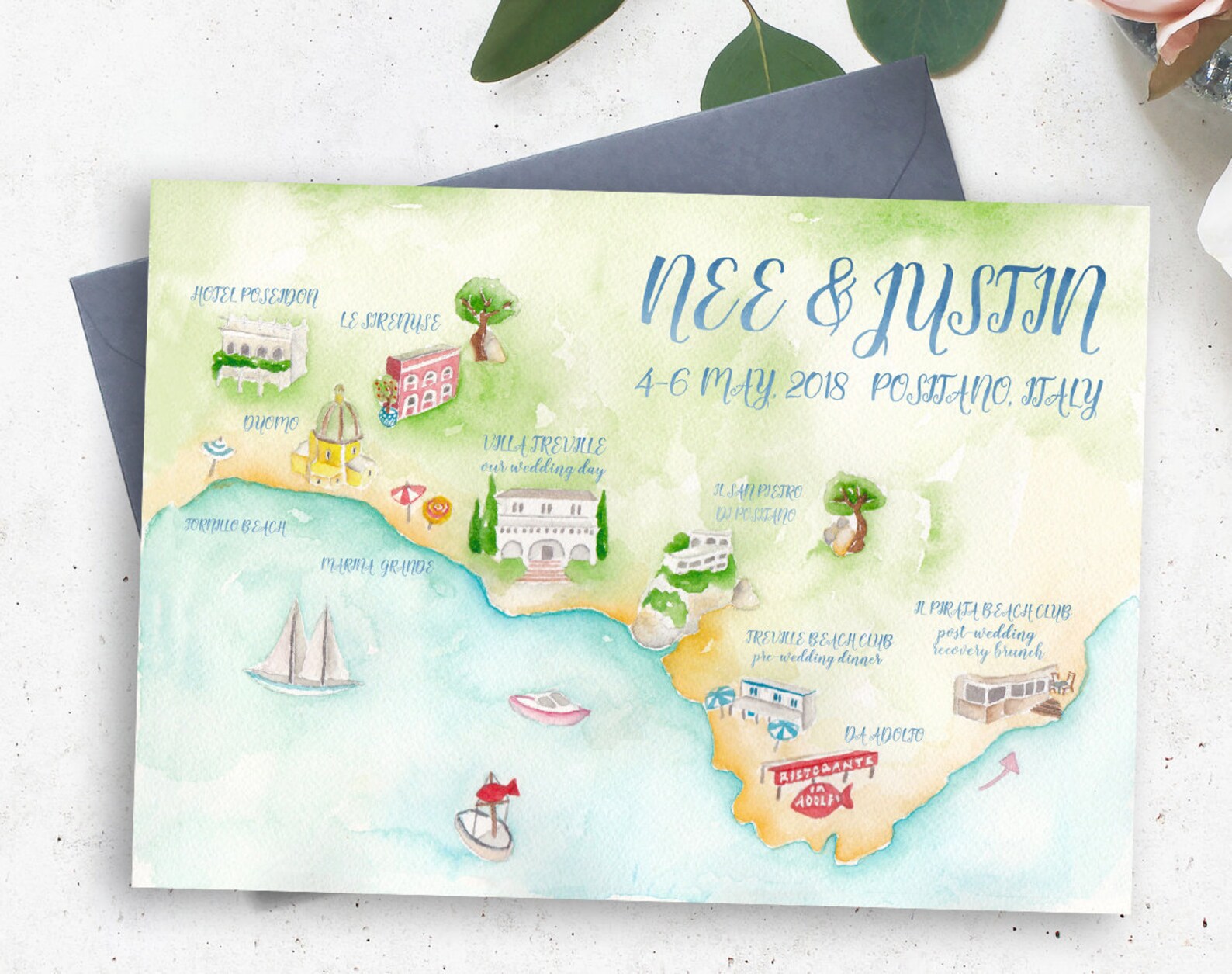 Custom Wedding Maps-personalized Watercolor Wedding | Etsy