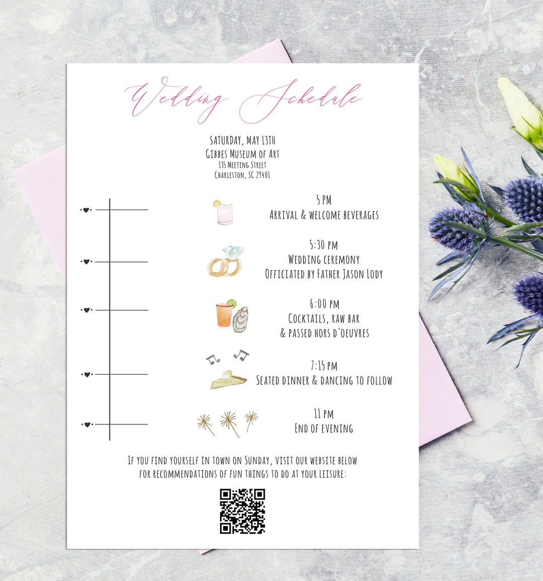 Wedding Itinerary Card Wedding Schedule Card Wedding Events Card ...