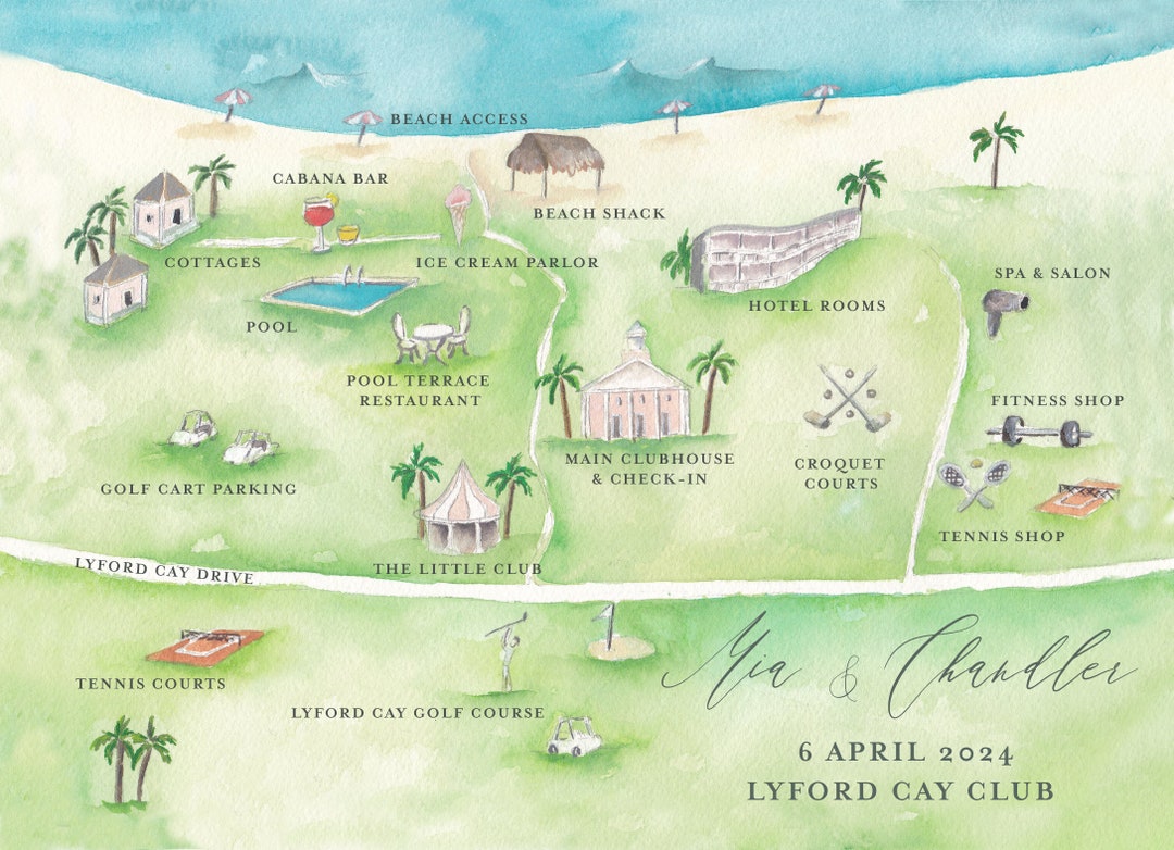 Bahamas Wedding Map Lyford Cay Club Map Custom Wedding Map Save the ...