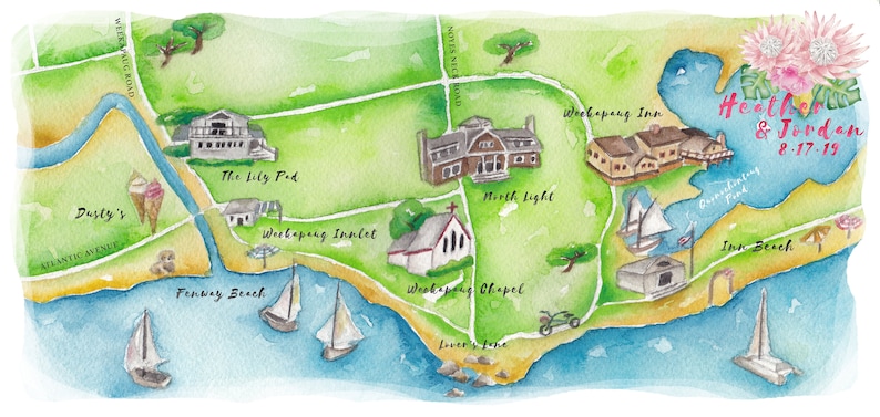 Custom Wedding Map Rhode Island Wedding Map Weekapaug - Etsy