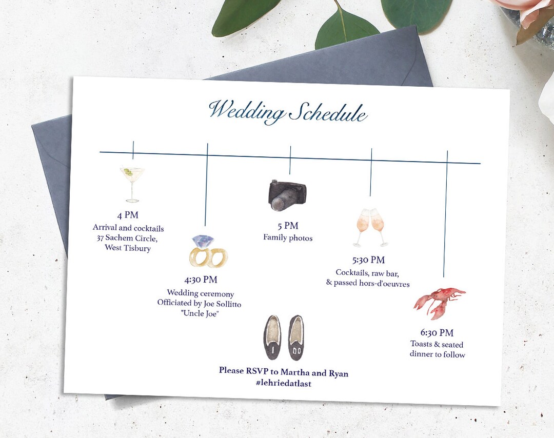 Custom Wedding Schedule- Custom Wedding Itinerary- Watercolor Wedding ...