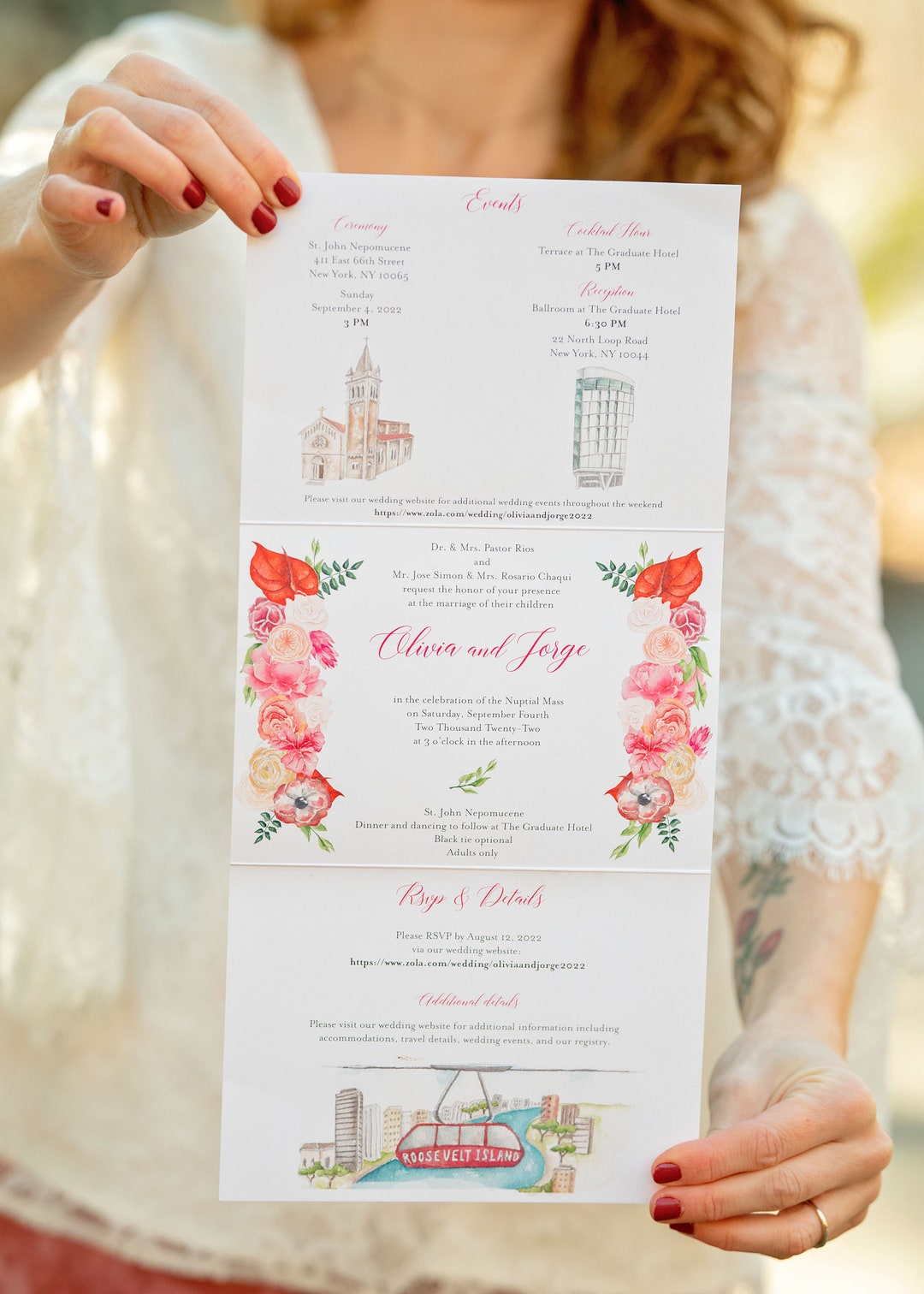 Watercolor Map Wedding Invitations Custom Trifold Map Invitations ...