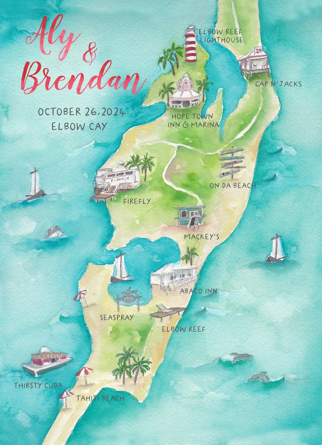 Custom Wedding Map Elbow Cay Map Bahamas Wedding Map Save the Date Map ...