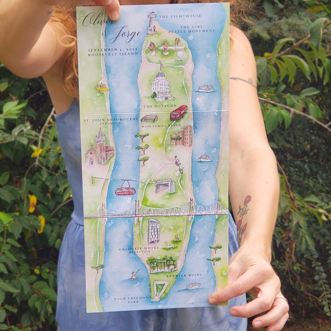 Watercolor Map Wedding Invitations Custom Trifold Map - Etsy