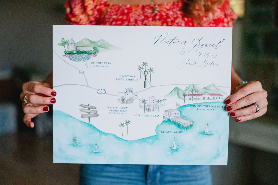 Custom Watercolor Wedding Map Handpainted Wedding Map - Etsy