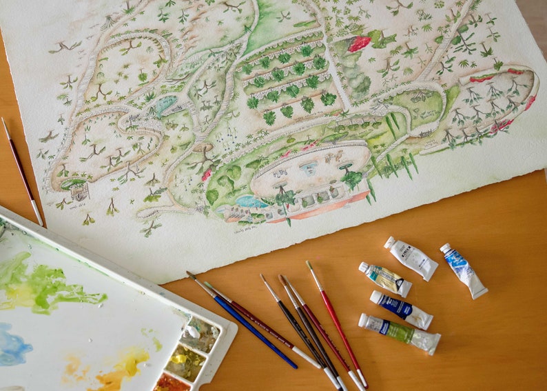 Custom Watercolor Property Map: Heirloom Estate Painting - Etsy UK