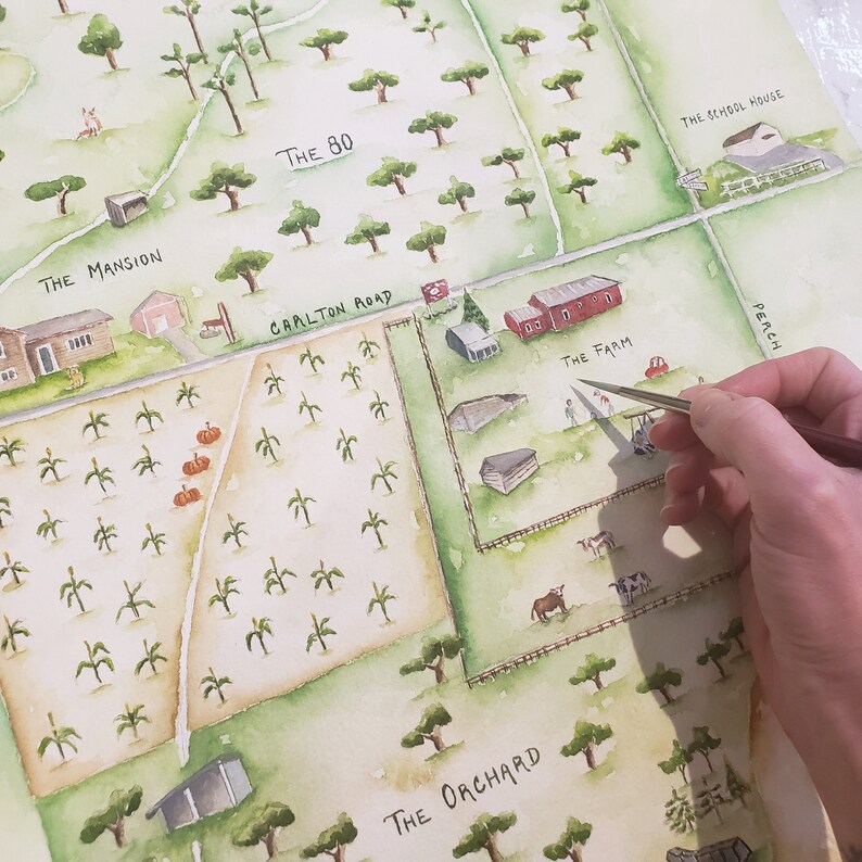 Custom Watercolor Property Map: Artistic Heirloom Painting - Etsy
