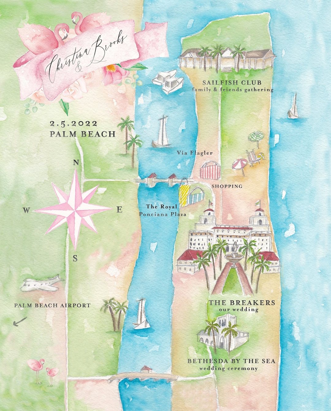 Palm Beach Wedding Map Custom Wedding Map Palm Beach Save the Date Map ...