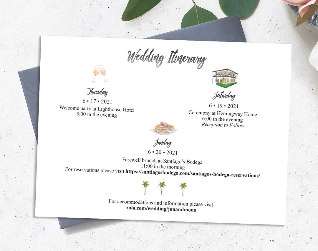 Custom Wedding Itinerary Wedding Events Card Wedding Schedule Card ...