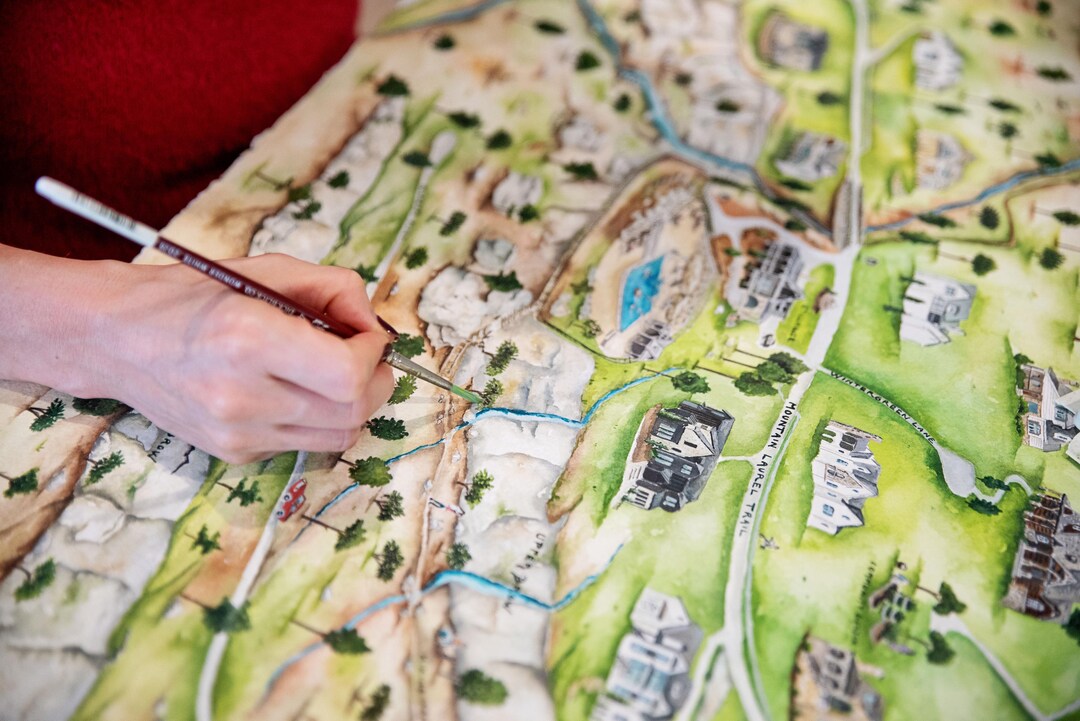 Handpainted Watercolor Property Map: Custom Family Land Art - Etsy