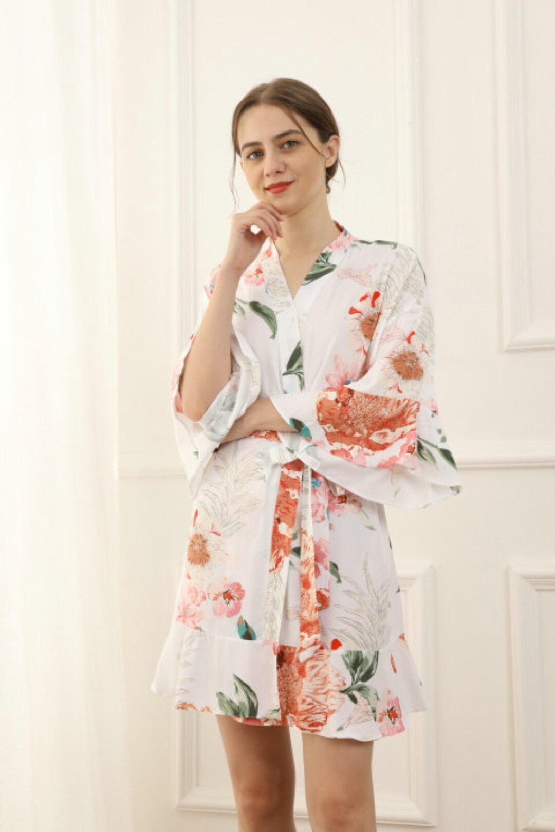 Ruffle Bridesmaid Robes With Floral Print, Ruffle Robe, Bridal Robe ...