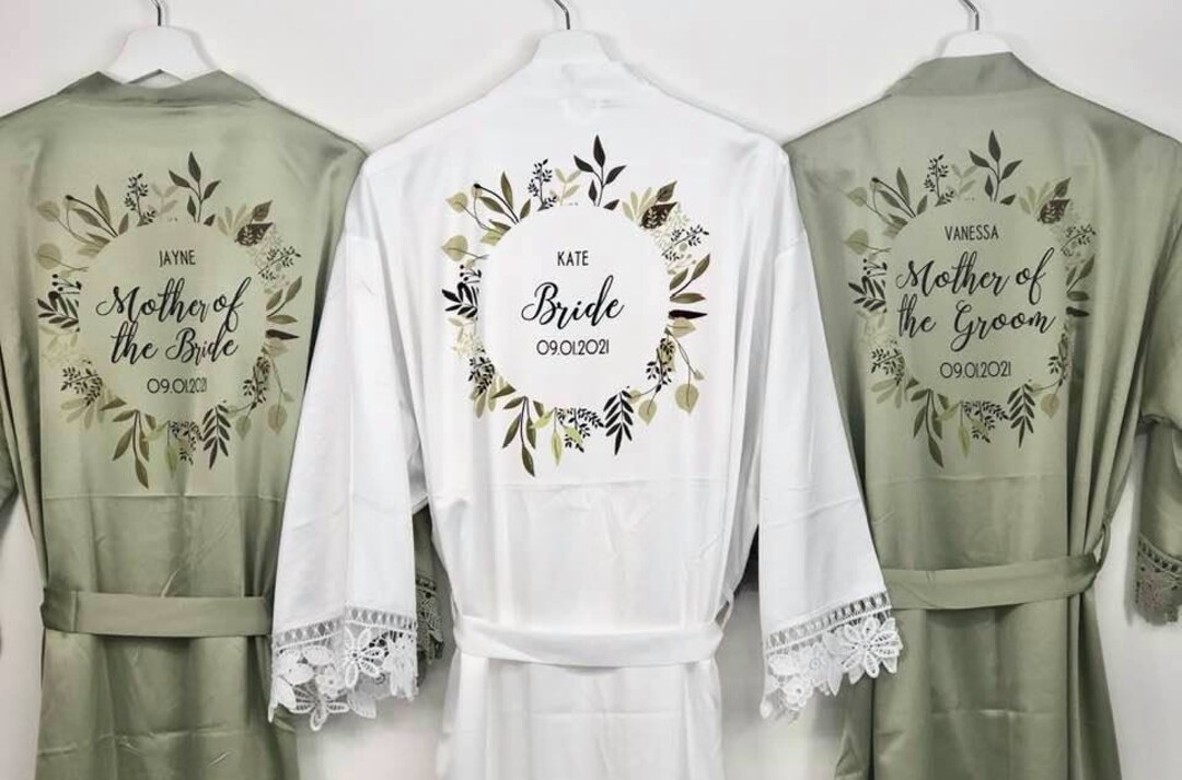 Personalised Bridal Robe, Wedding Dressing Gown, Sage Green Bridesmaid ...