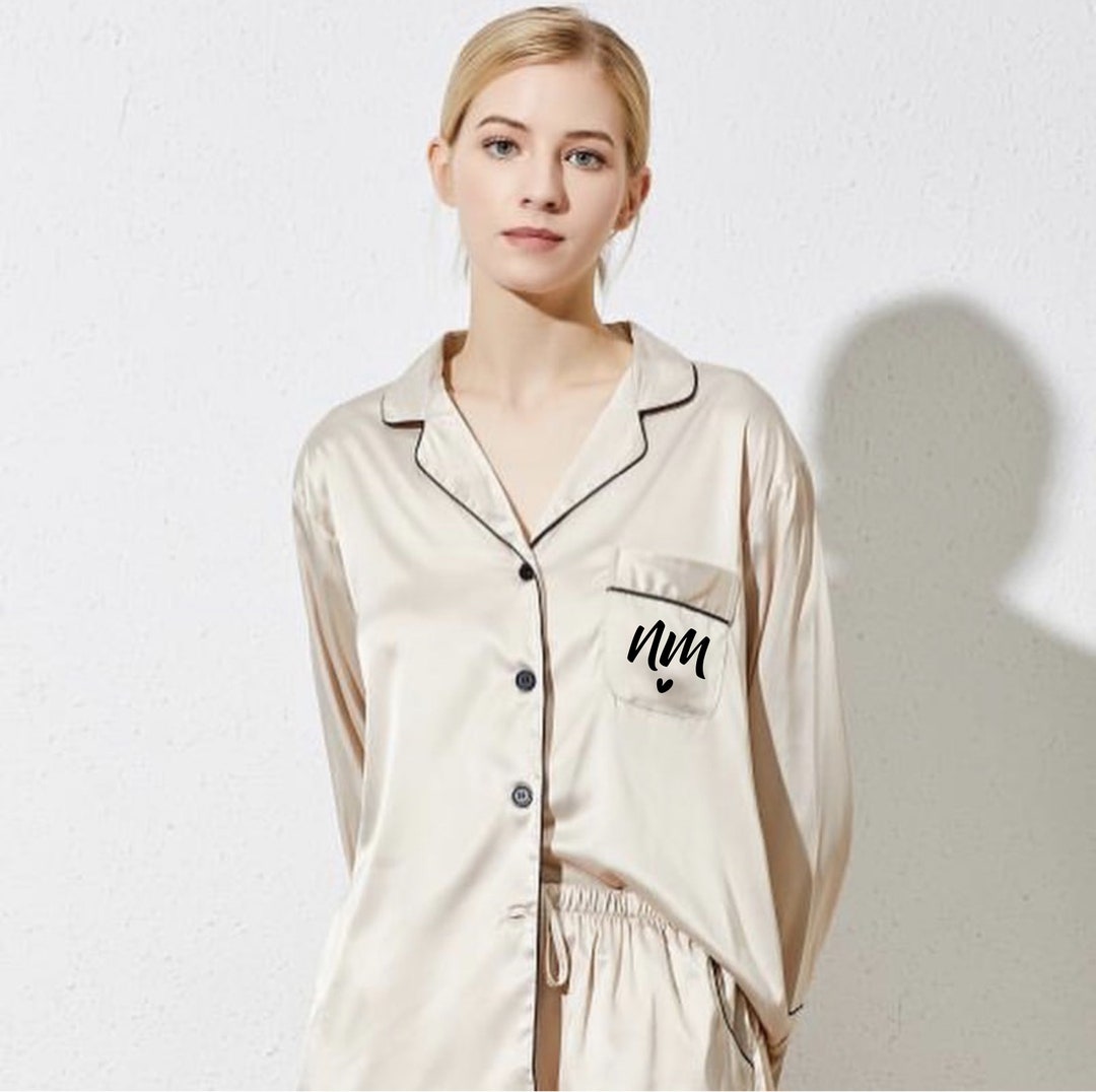 Personalised Pyjamas, Long Sleeve Short Pyjamas Set, Satin Pjs, Bridal ...