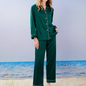 Forest Green Satin Pyjamas, Emerald Bridesmaid Pyjamas, Green Pjs ...