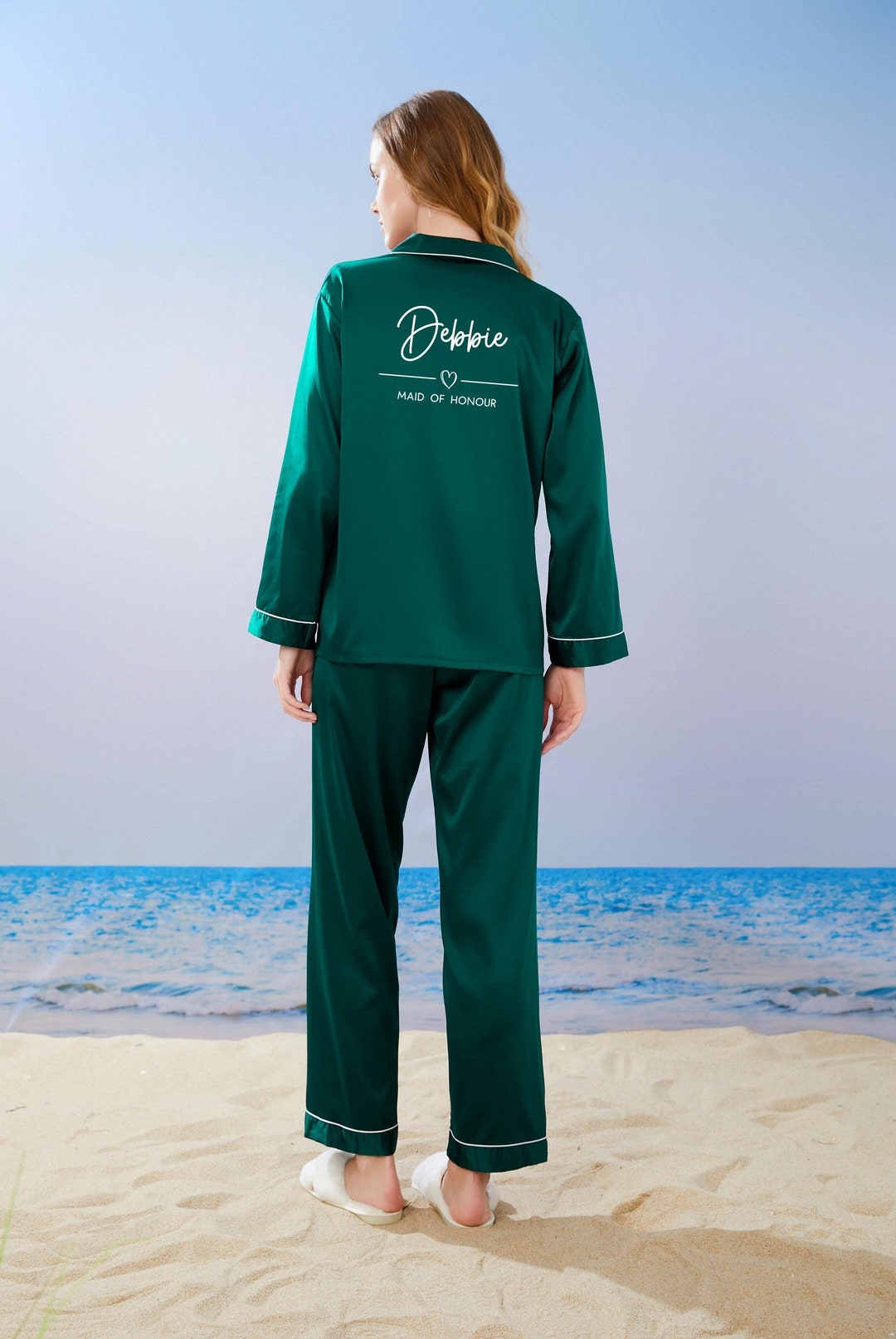 Emerald Satin Pyjamas,forest Green Bridesmaid Pyjamas, Green ...