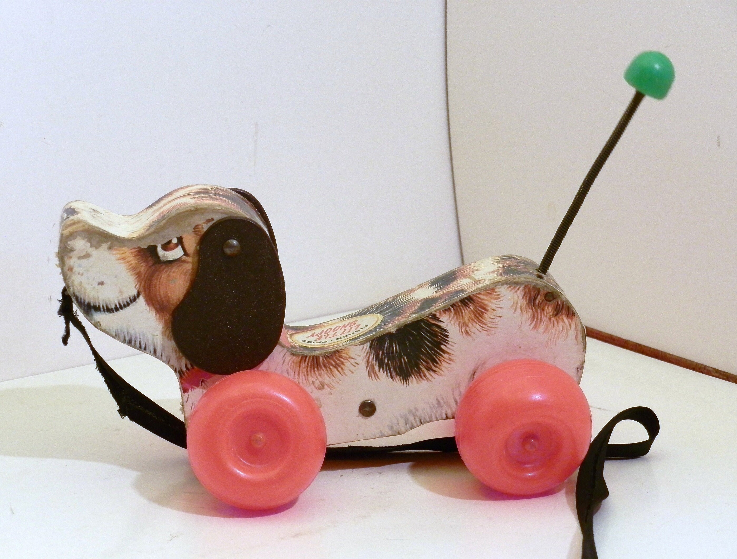 Fisher Price, Little Snoopy Pull Toy. Nice Wood Dog With Orange Wheels ...