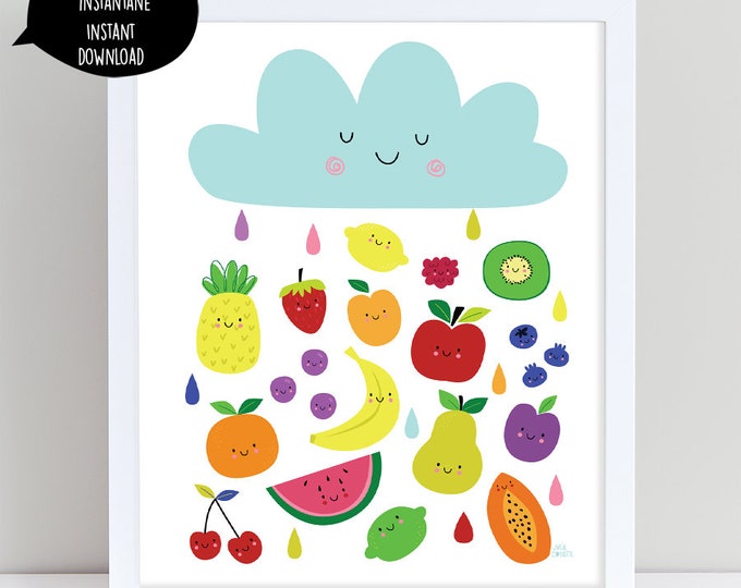 Fruit Poster, Fruit Salad, Fruit Wall Art, Kitchen Wall Decor, Kitchen ...