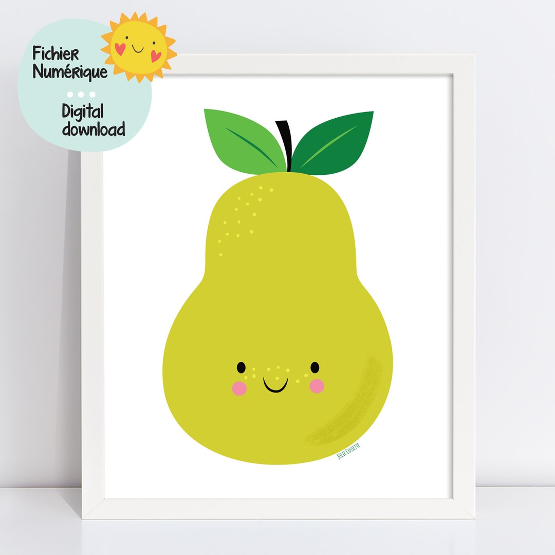 Cute PEAR Illustration, Fruit Wall Art, Kids Wall Decor, Nursery Wall ...