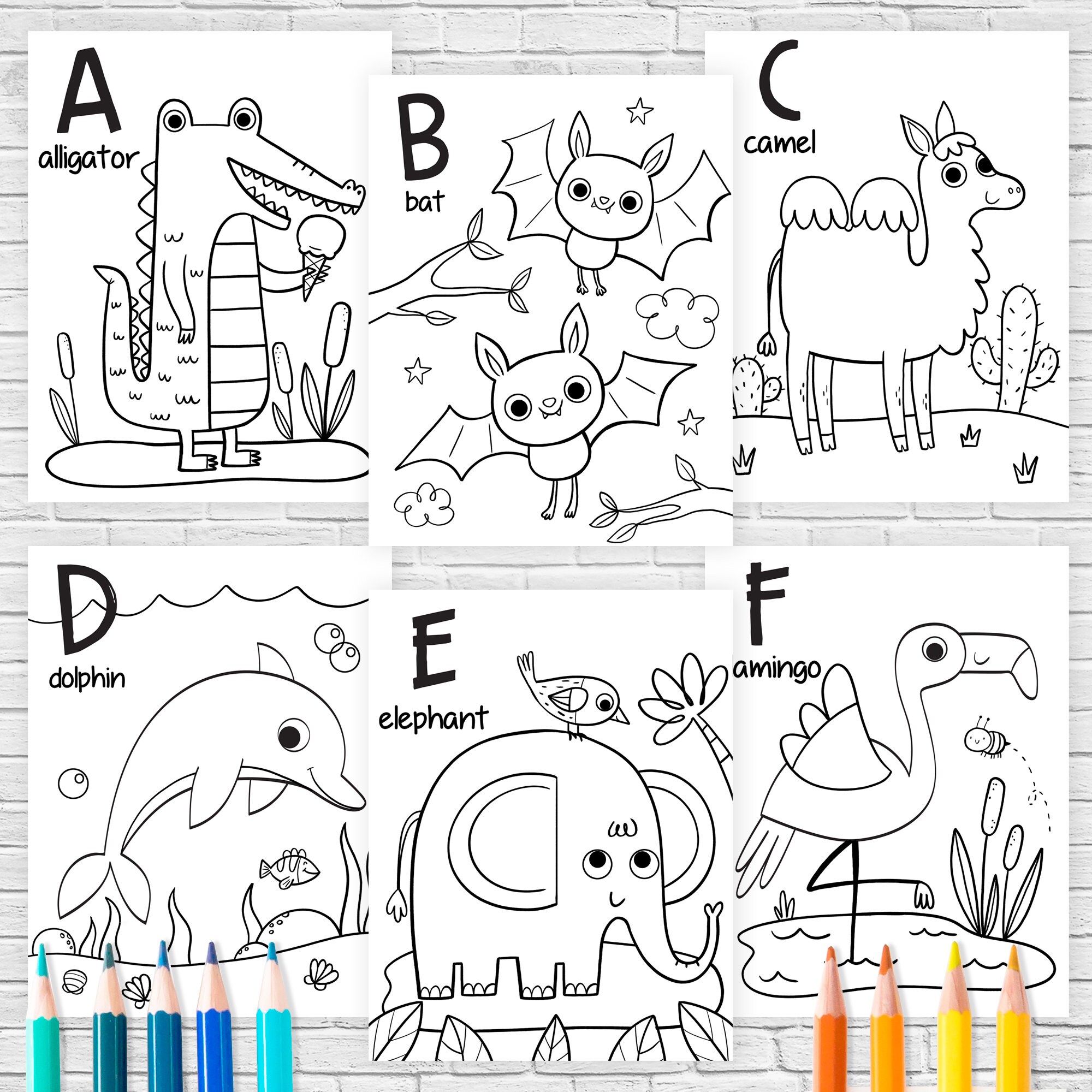 Alphabet ENGLISH Coloring Book, Wild Animals Colorings, PRINTABLE ABC ...