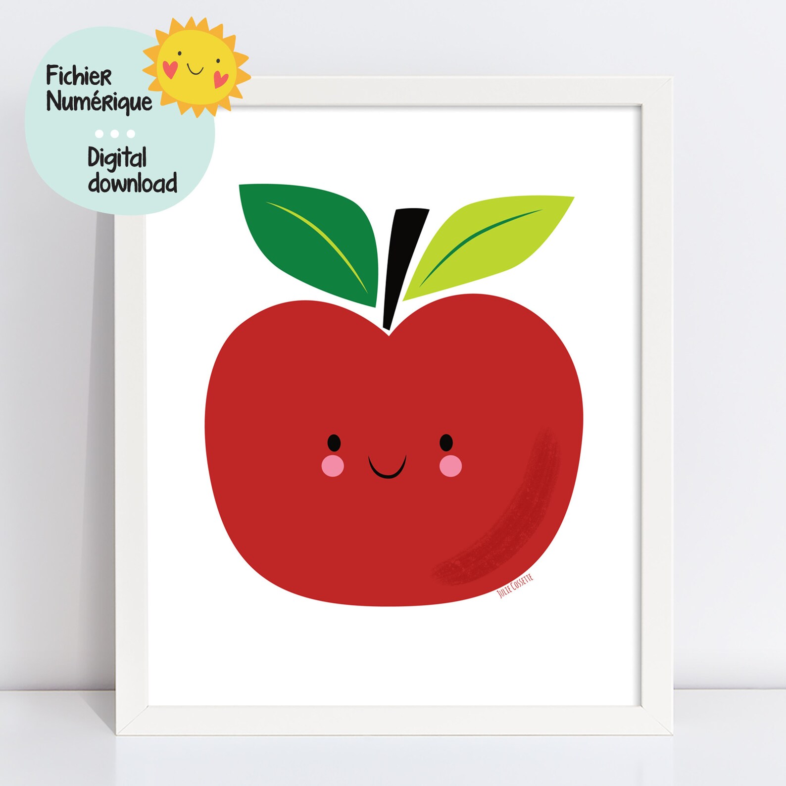 Cute Apple Illustration, Apple Wall Art, Nursery Wall Art, Children ...