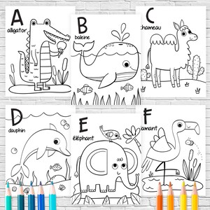 FRENCH Alphabet Coloring Book, Wild Animals Coloring, Downloadable Abc ...
