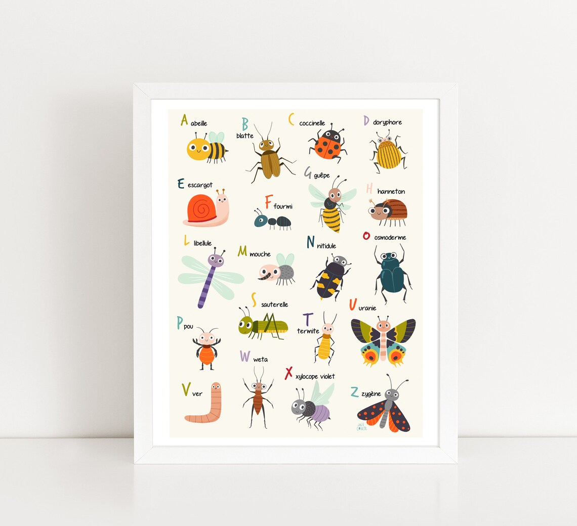 FRENCH Cute Bugs Alphabet Insects Poster Nursery Wall Art - Etsy
