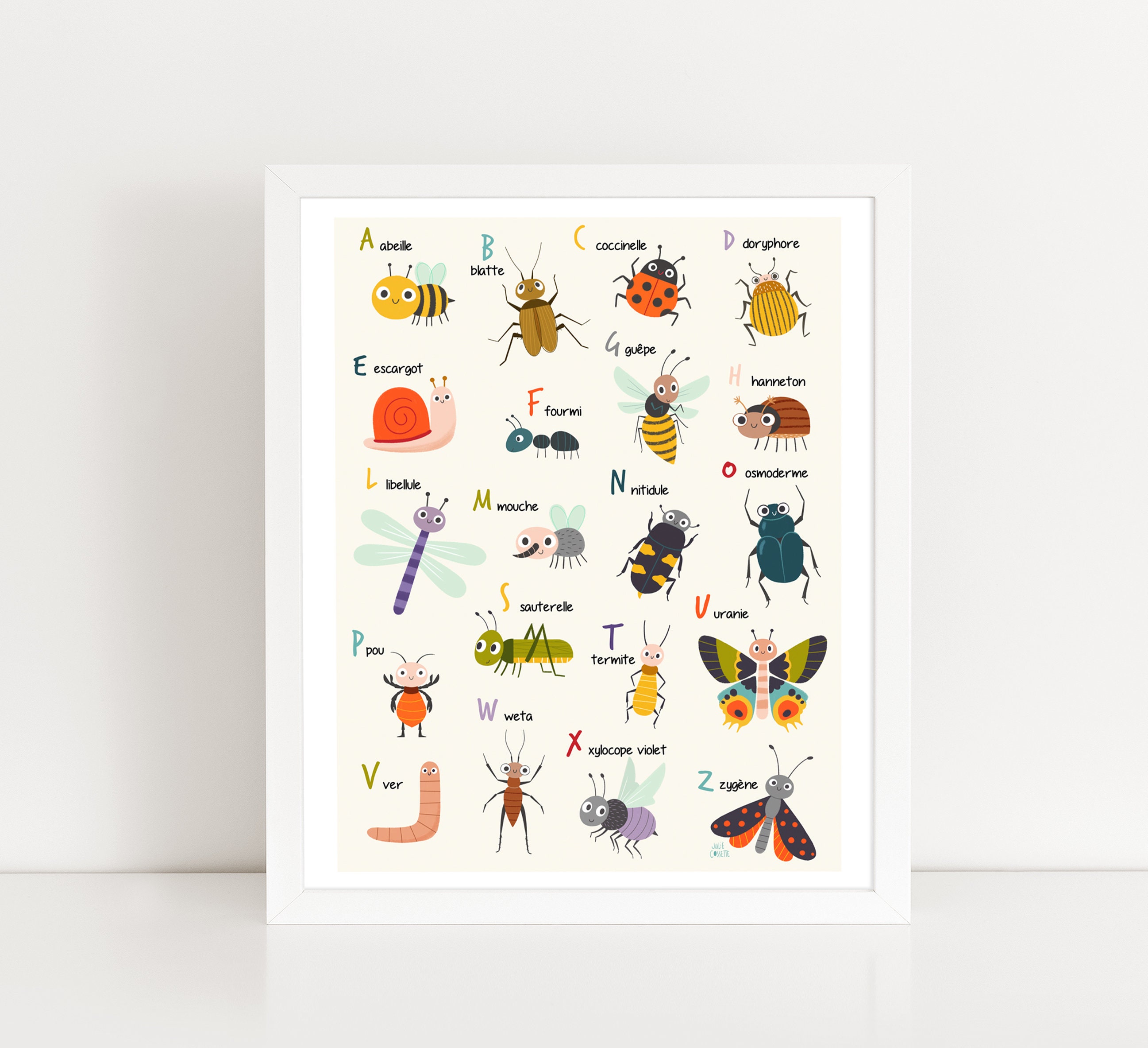 FRENCH cute bugs alphabet insects poster nursery wall art | Etsy