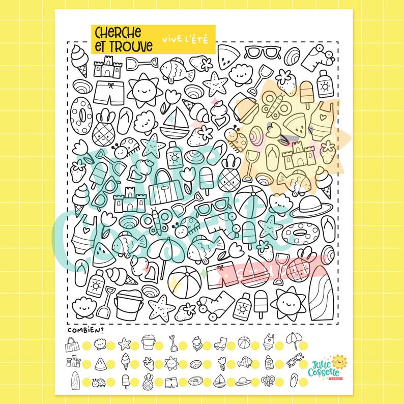 Summer Printable Search and Find Coloring Page for Kids, Counting ...